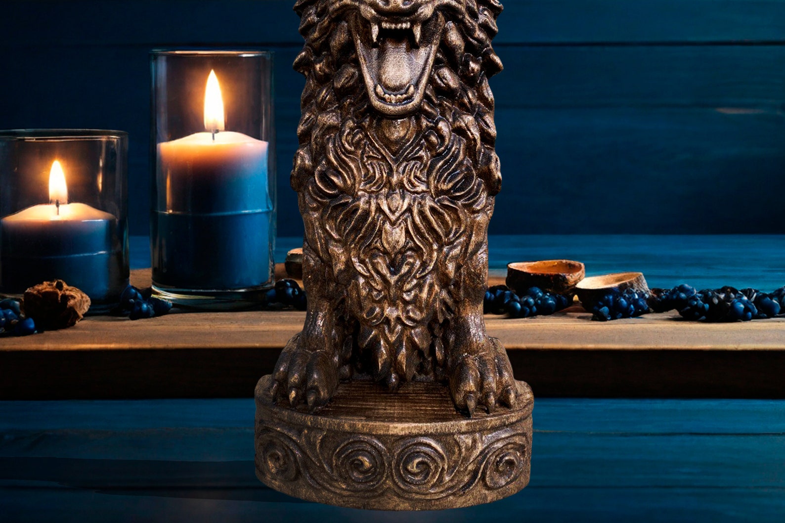 Fenrir Statue Fenrir Norse Wolf Statue Viking Wood Carving for Norse ...