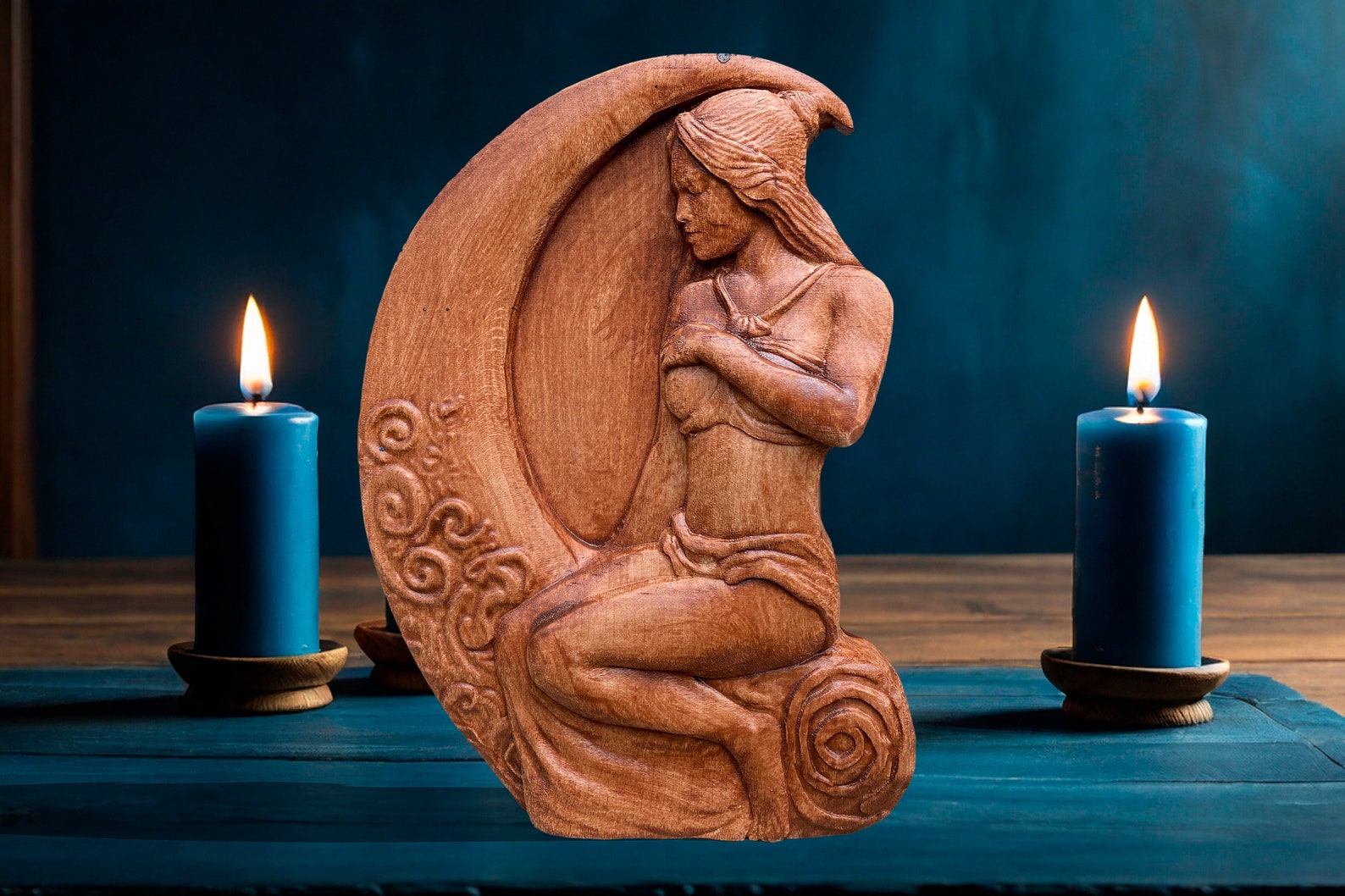 Selene Moon Goddess Luna Norse Goddess Selene Wood Figure Ancient ...