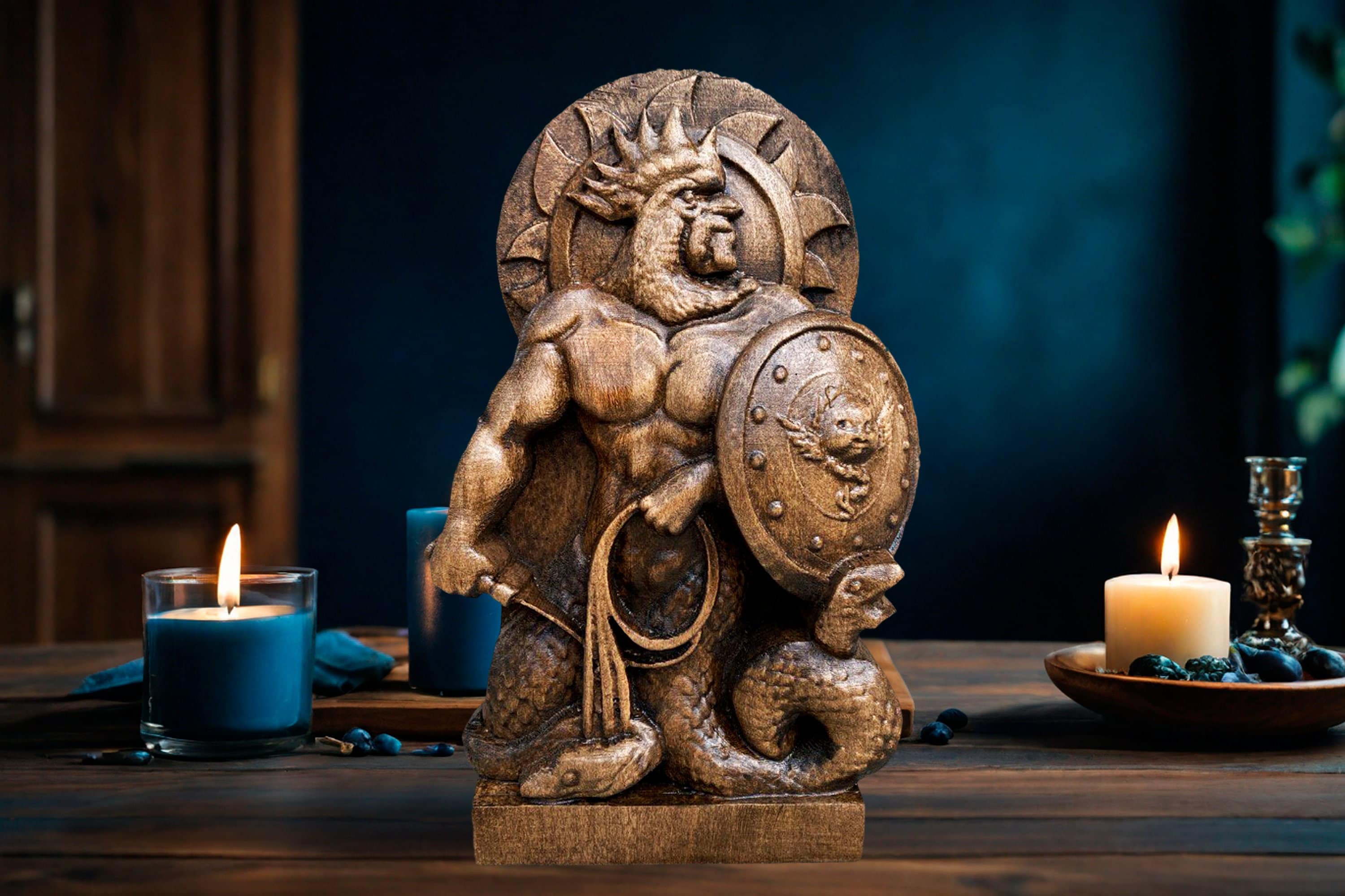 Abraxas Goetia Goetic Magic Wood Carving Sculpture Archon Statue ...