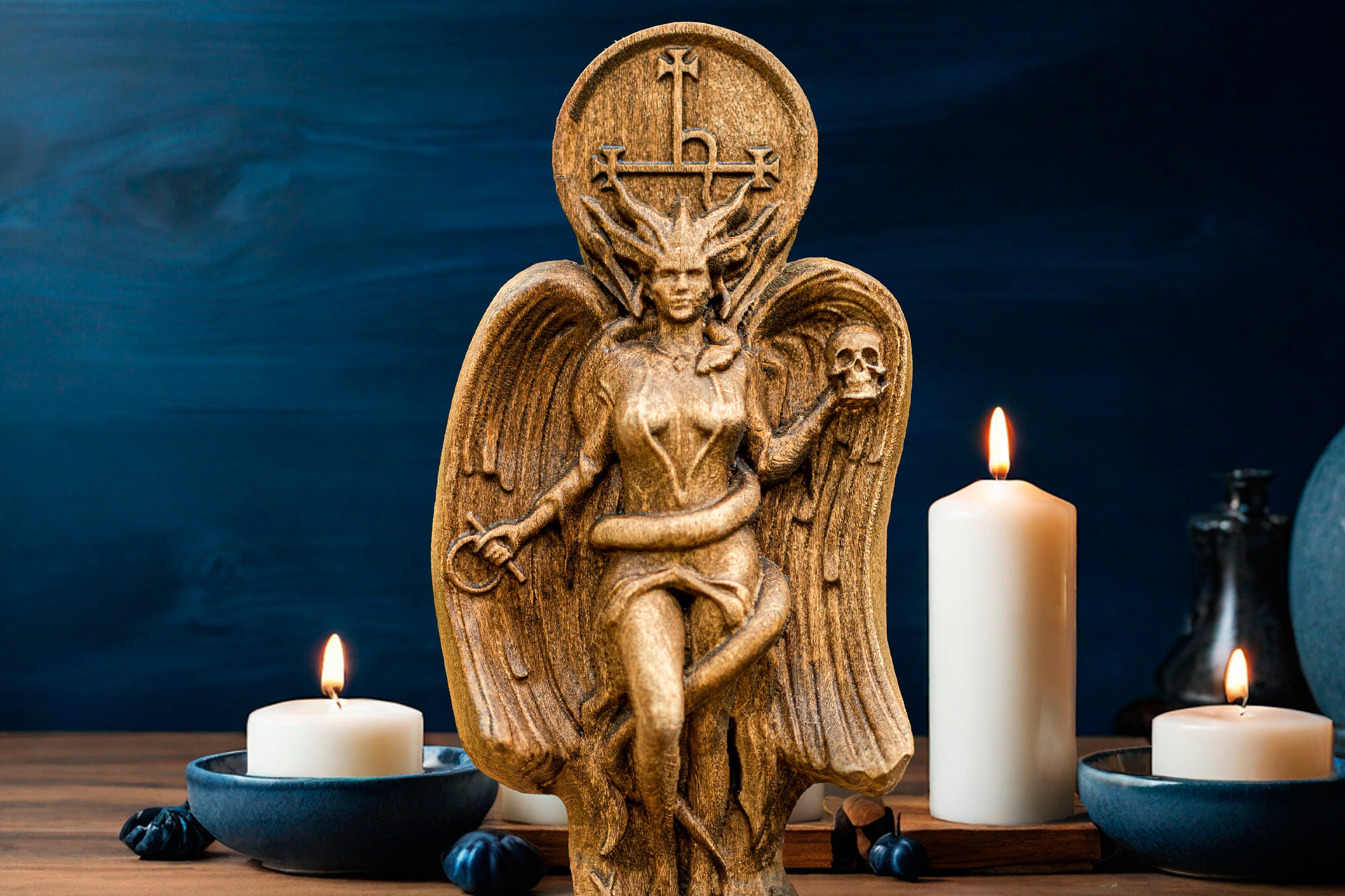 Lilith Statue Ishtar Inanna Wood Carved Astaroth Statue Handcrafted ...