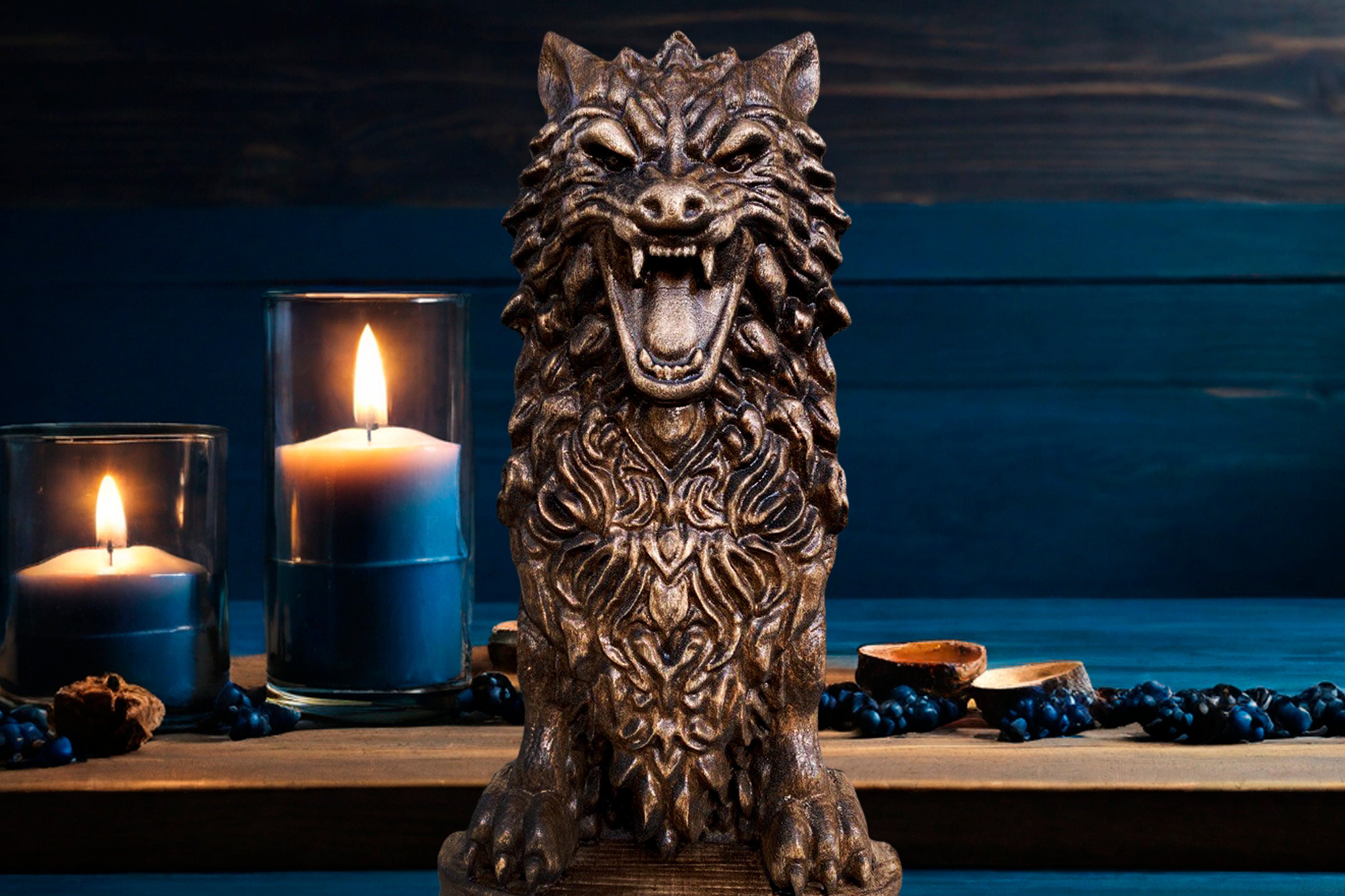 Fenrir Statue Fenrir Norse Wolf Statue Viking Wood Carving for Norse ...