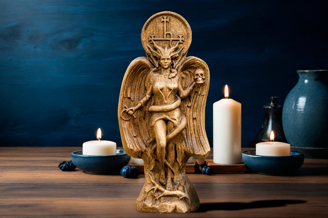 Lilith Statue Ishtar Inanna Wood Carved Astaroth Statue Handcrafted ...