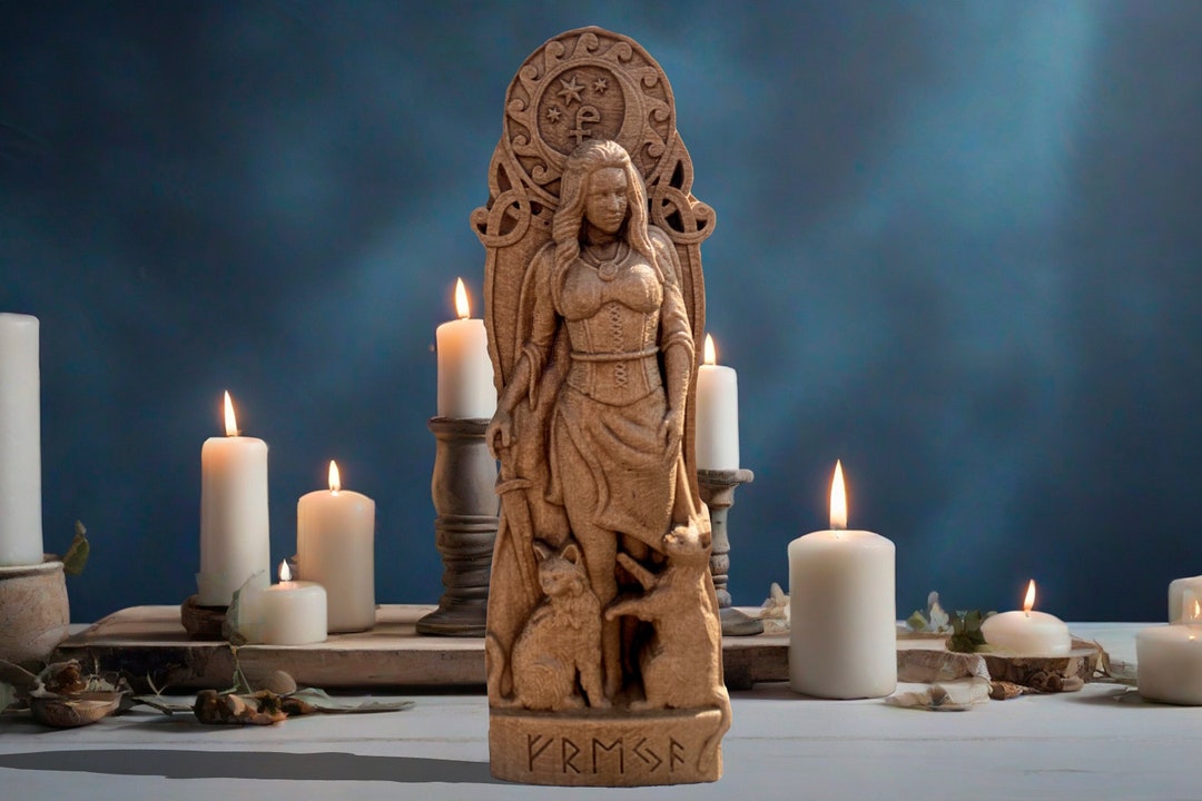 Freyja Statue Freya Vanadís Norse Gods Wood Carving Altar Heathen ...