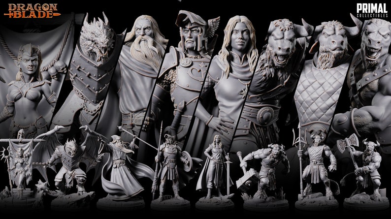 D&D Dragonlance Set: Minotaur Huma Alhana Draconic Mini's 32mm Scale 8x ...