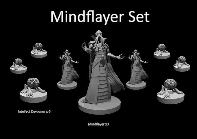 Dungeons and Dragons Monster Set. Enemy Miniatures in 32mm Dnd Illithid Mindflayer Intellect ...