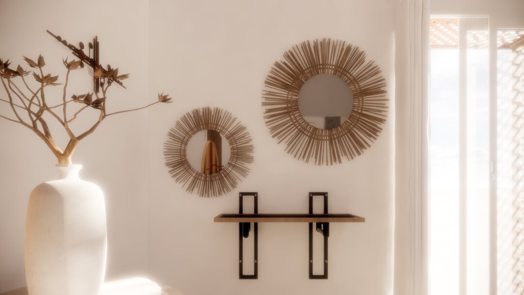 Round Raffia Mirror, Ethnic Wall Mirror, Natural Handmade Rattin Mirror ...