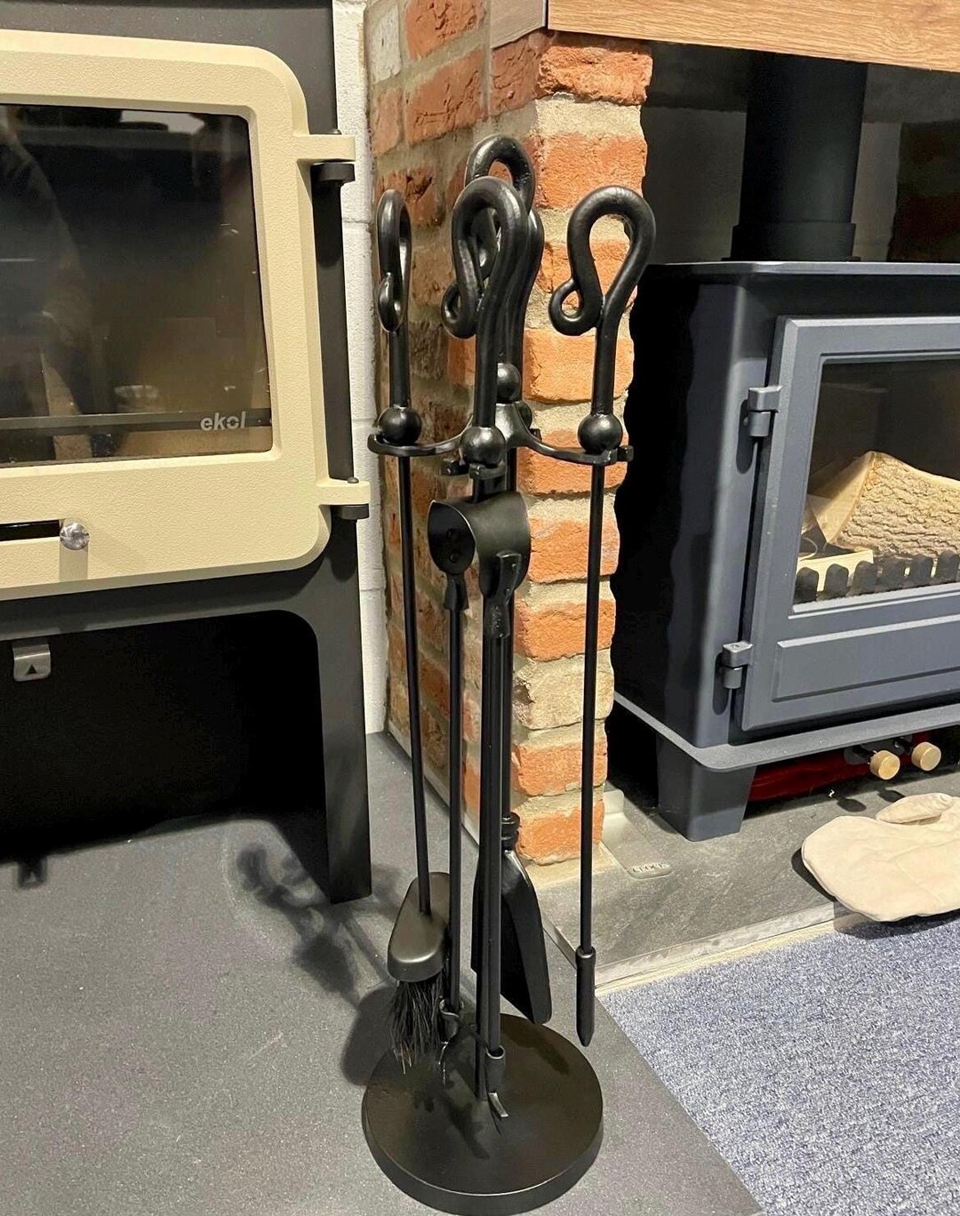 A High Quality, Large, Black Cast Iron Fireside Companion Set ...