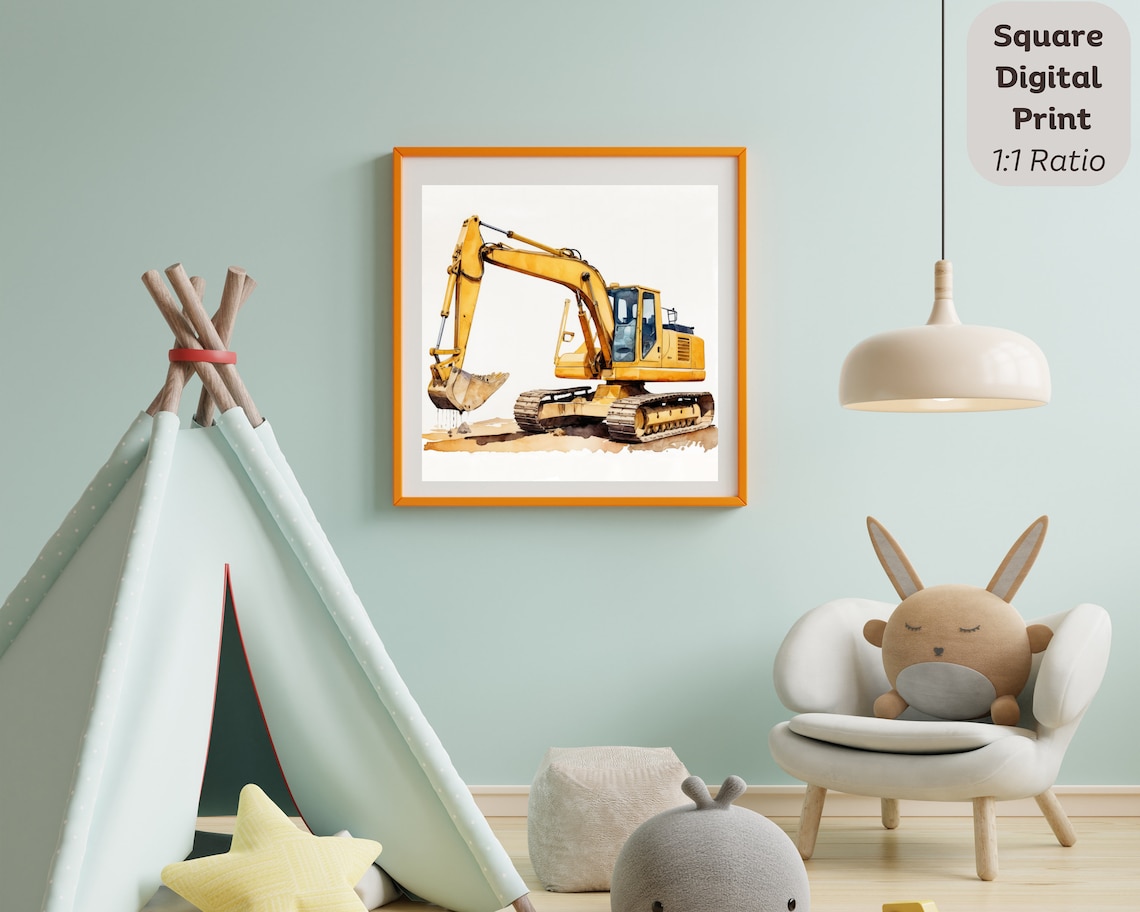 Excavator Print, Construction Prints, Digger Print, Excavator Poster ...