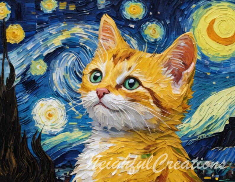 Van Gogh Inspired Cat, Printable Wall Art - Etsy