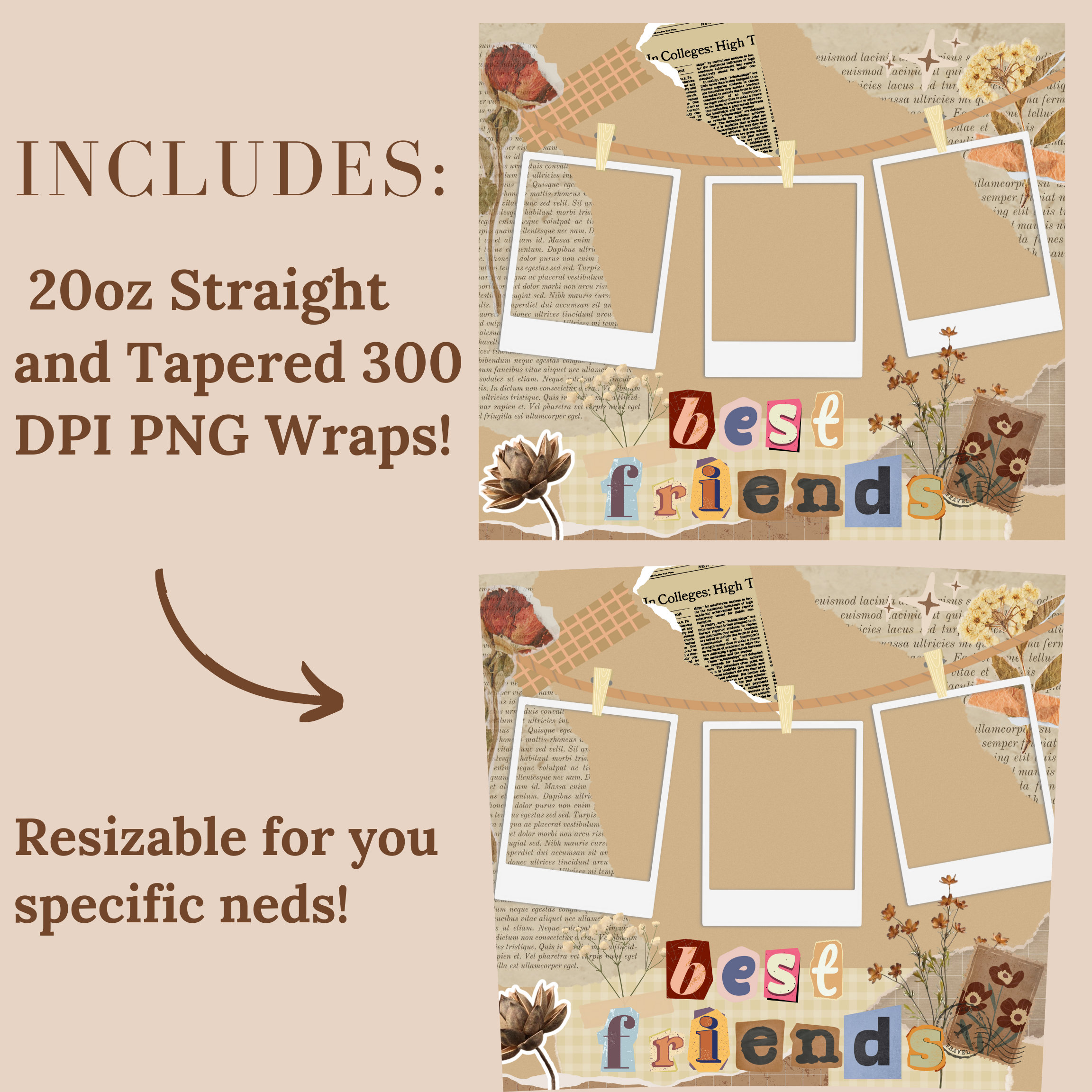 Photo Tumbler Wrap, Best Friends Tumbler Wrap, Friendship Tumbler Wrap ...