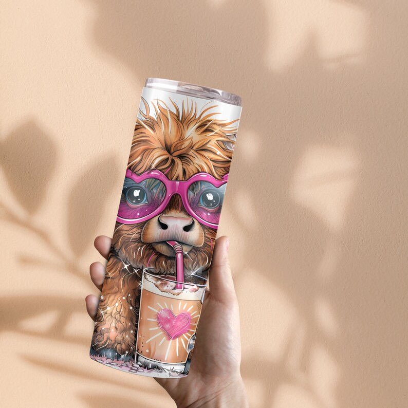 Highland Cow Tumbler Wrap: Pink Baby Cow Sublimation Design (20oz) - Etsy