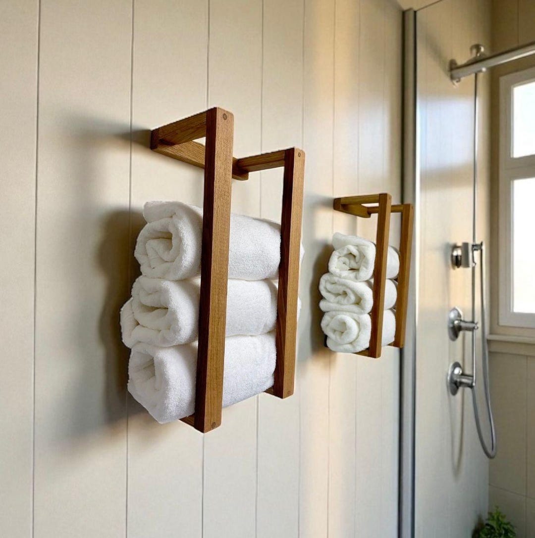 Solid Wood Floating Towel Rack: Farmhouse Bathroom Decor, Customizable ...