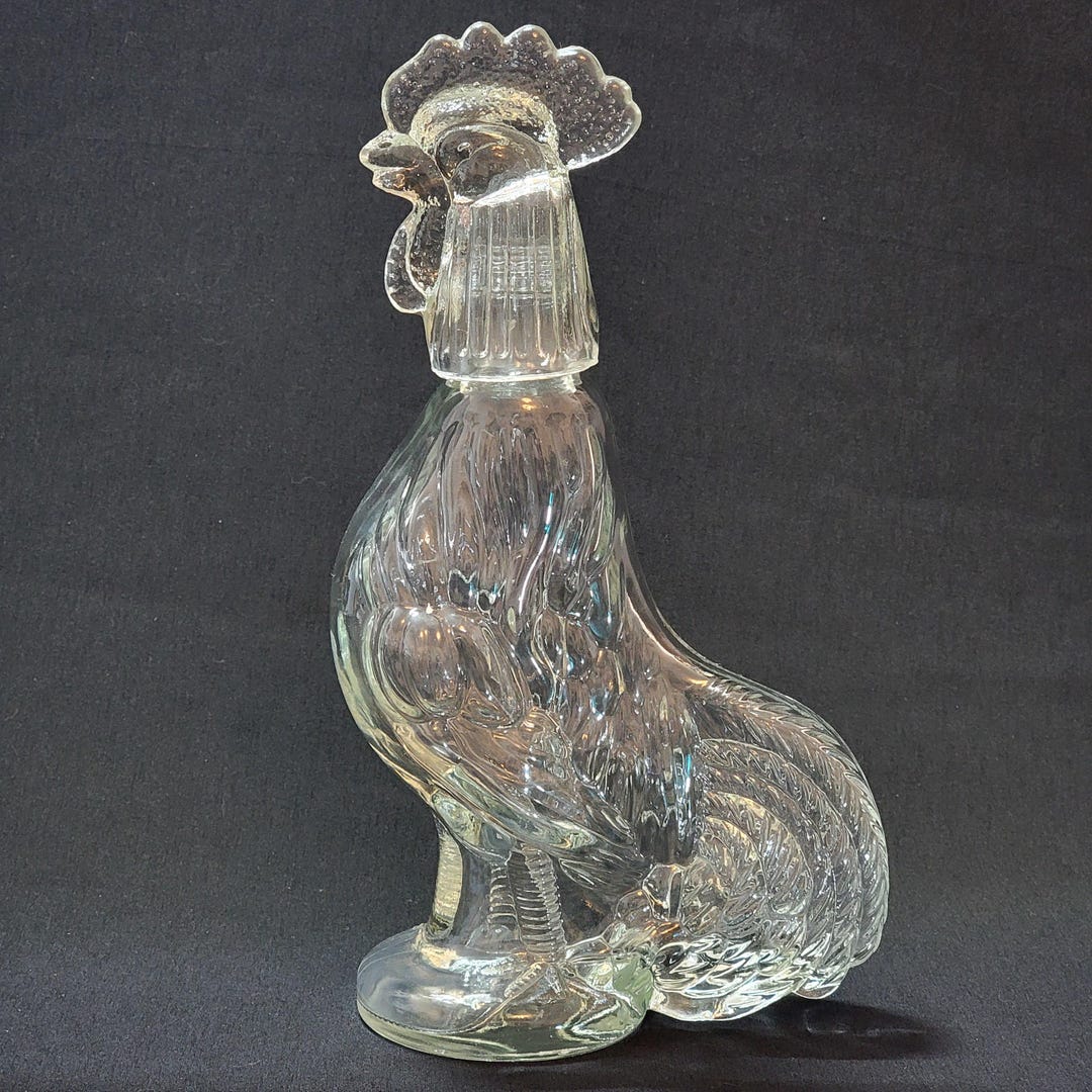 Vintage Clear Glass Rooster Figural Decanter, Farmhouse Decor, Liqueur ...