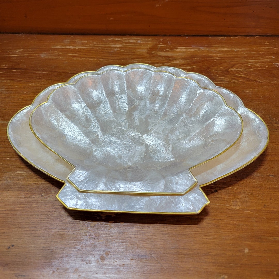 Capiz Shell, Trinket Plates With Gold Tone Trim, Set of 2 Nesting Trays ...