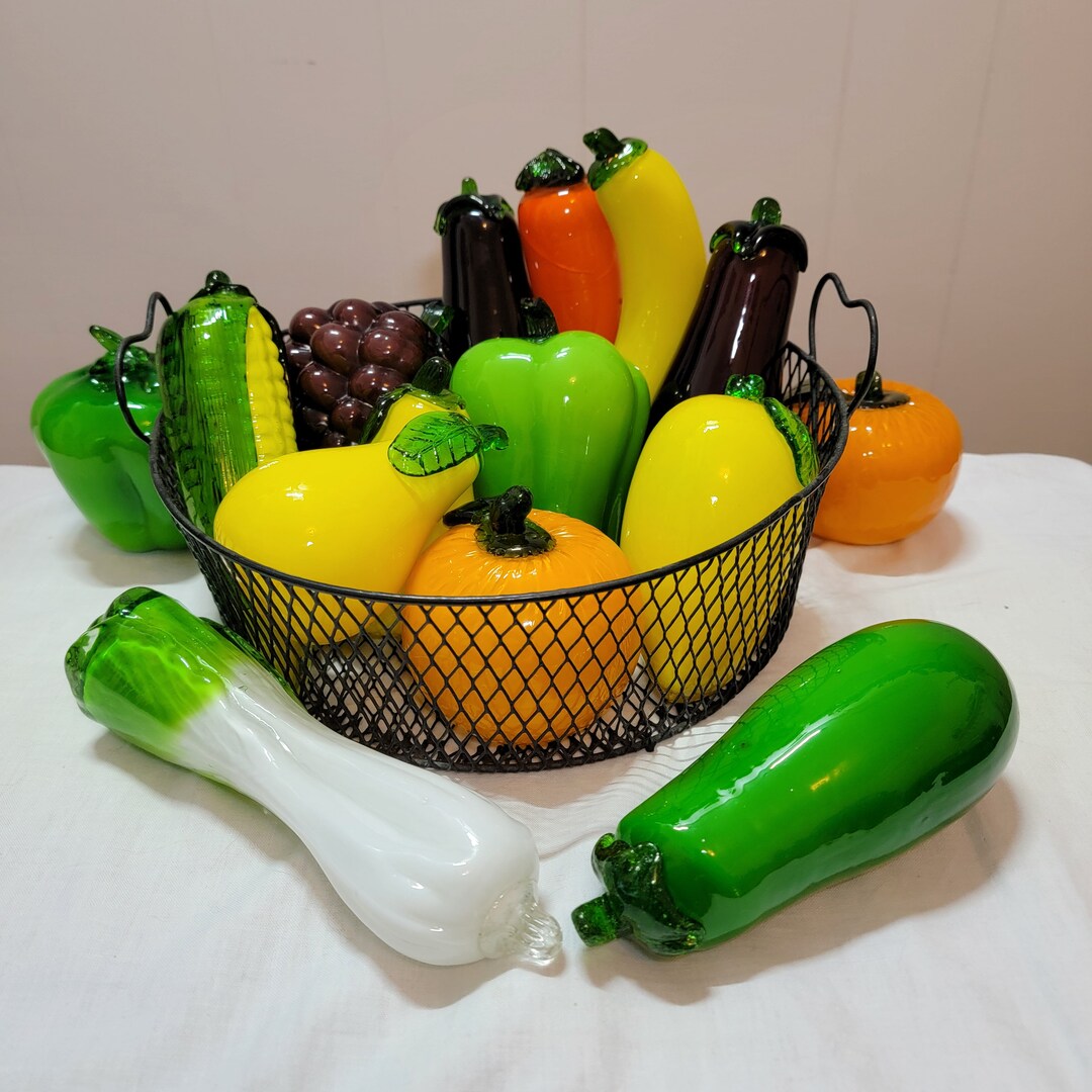 Fruit & Vegetable Glass Art - Murano Style - Orange, Banana, Peppers ...