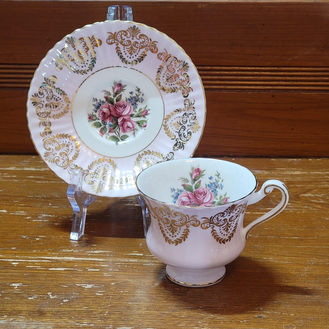 Paragon, Pink and Gold With Floral Rose Bouquet, Tea Cup and Saucer Set ...