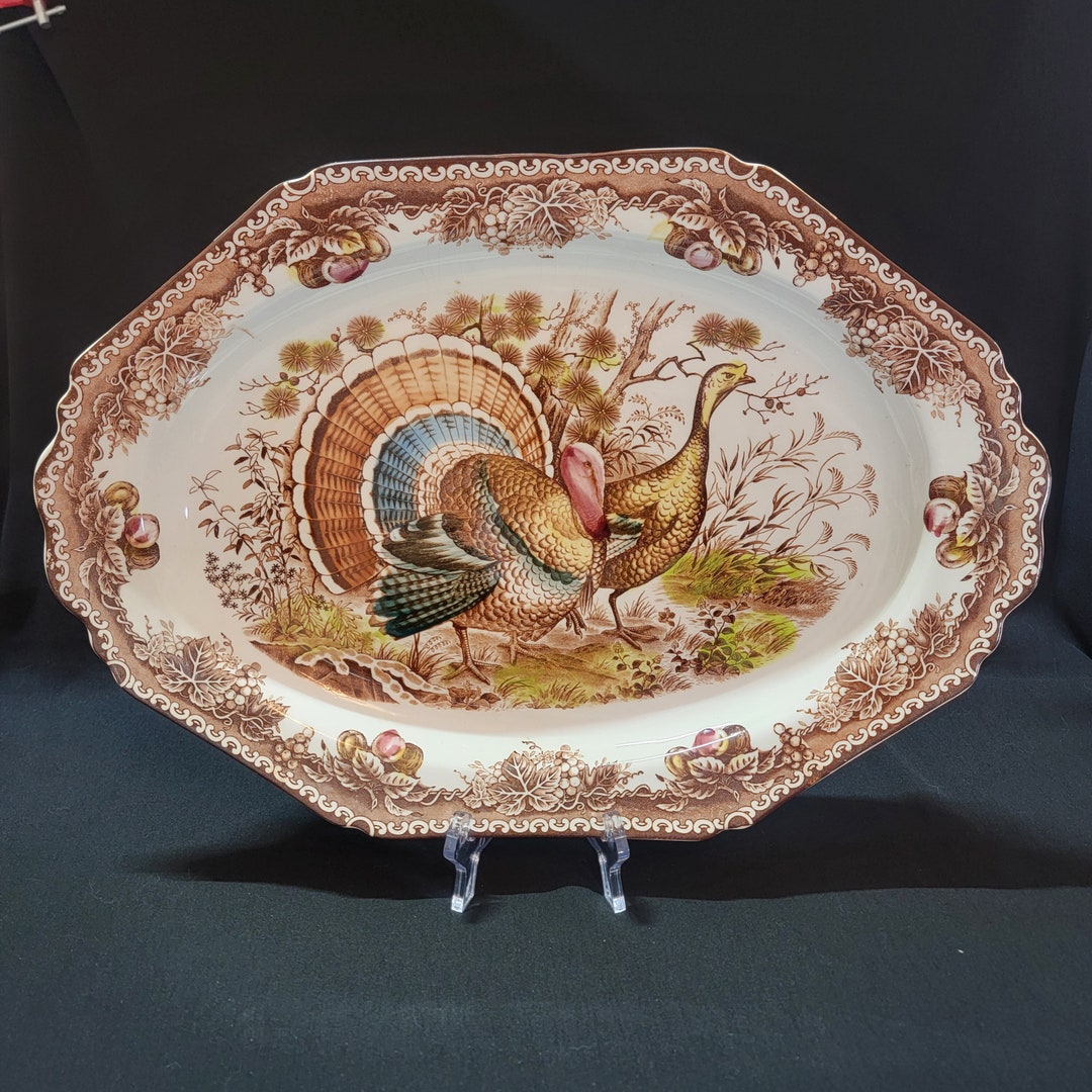 Vintage Japan Brown Transferware, Large 18" Turkey Platter, Hand ...