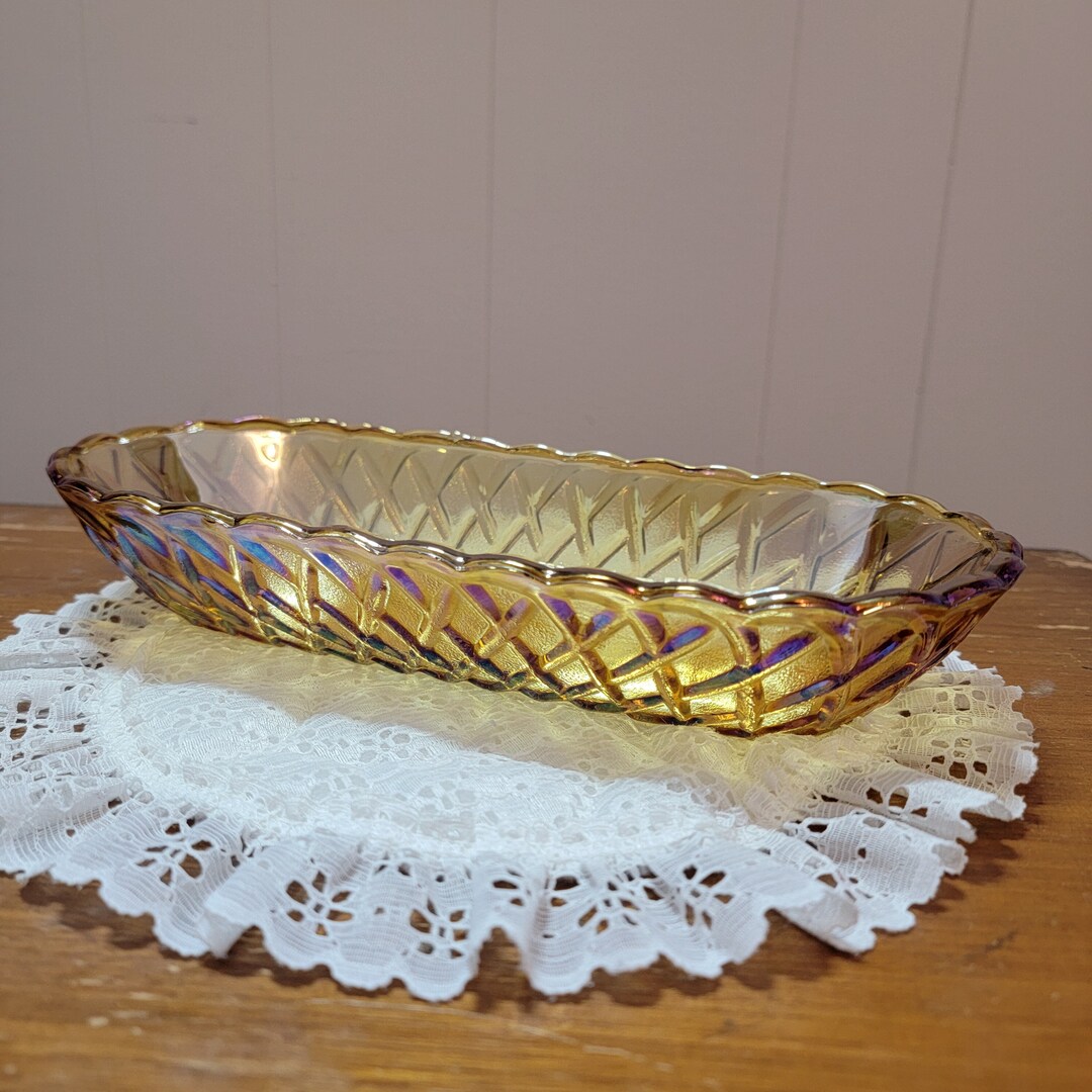 Indiana Glass, Pretzel Amber Carnival Glass Pattern, 10" Oval Celery ...