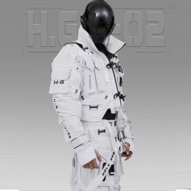 White Cyberpunk Techwear Jacket: Waterproof Tactical Hoodie, Futuristic ...