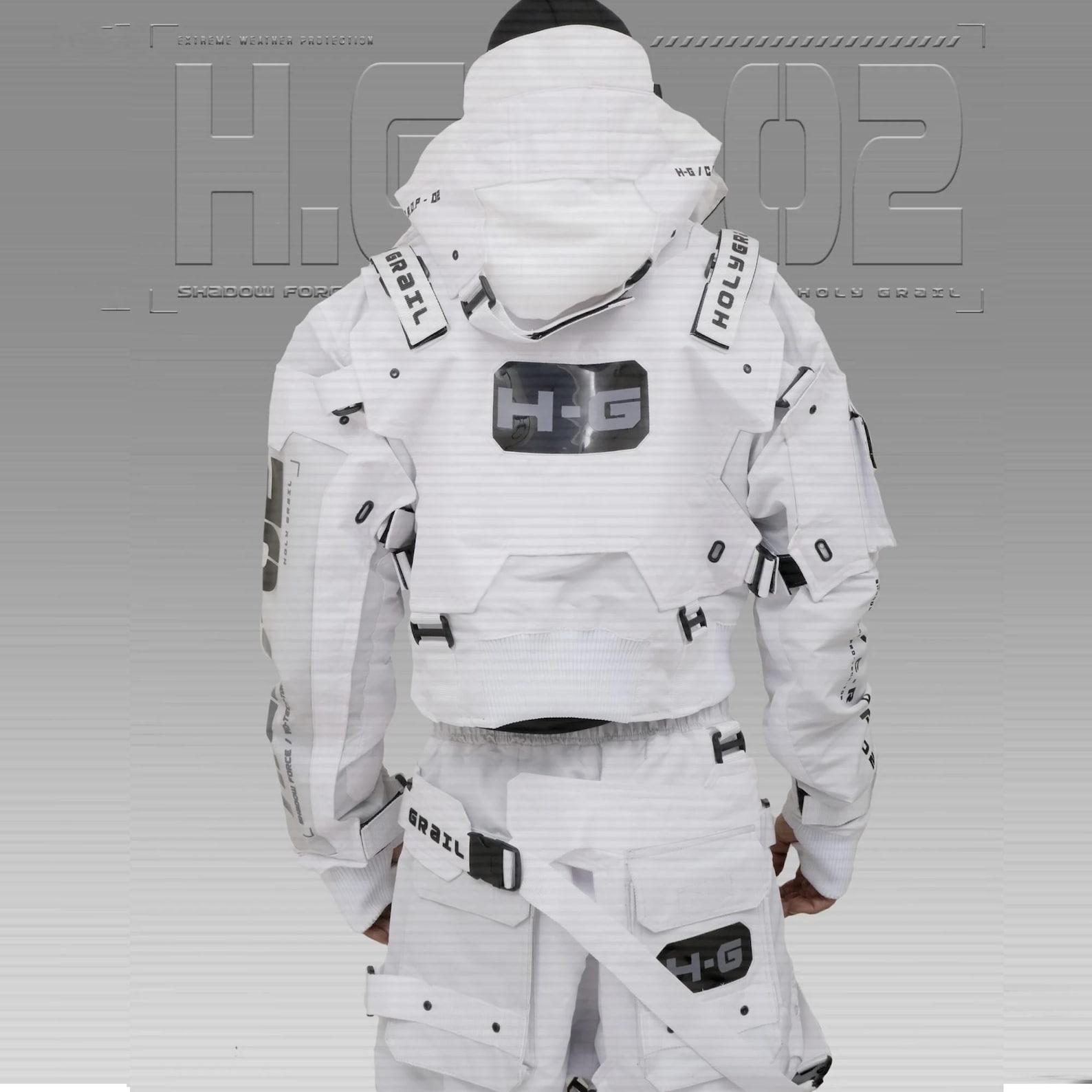 White Cyberpunk Techwear Jacket: Waterproof Tactical Hoodie, Futuristic ...