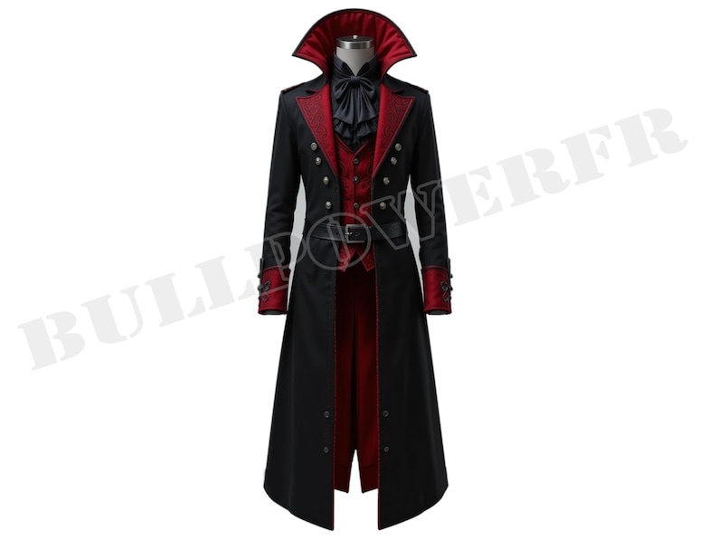 Gothic Vampire Trench Coat for Unisex Victorian Steampunk Cosplay ...