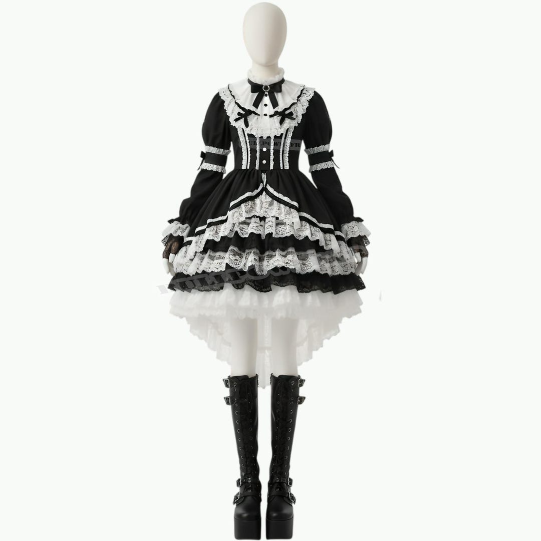 Gothic Lolita Dress Black & White | Victorian Steampunk Maid Cosplay ...