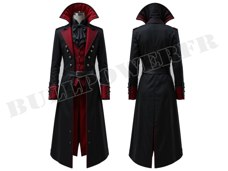 Gothic Vampire Trench Coat for Unisex Victorian Steampunk Cosplay ...