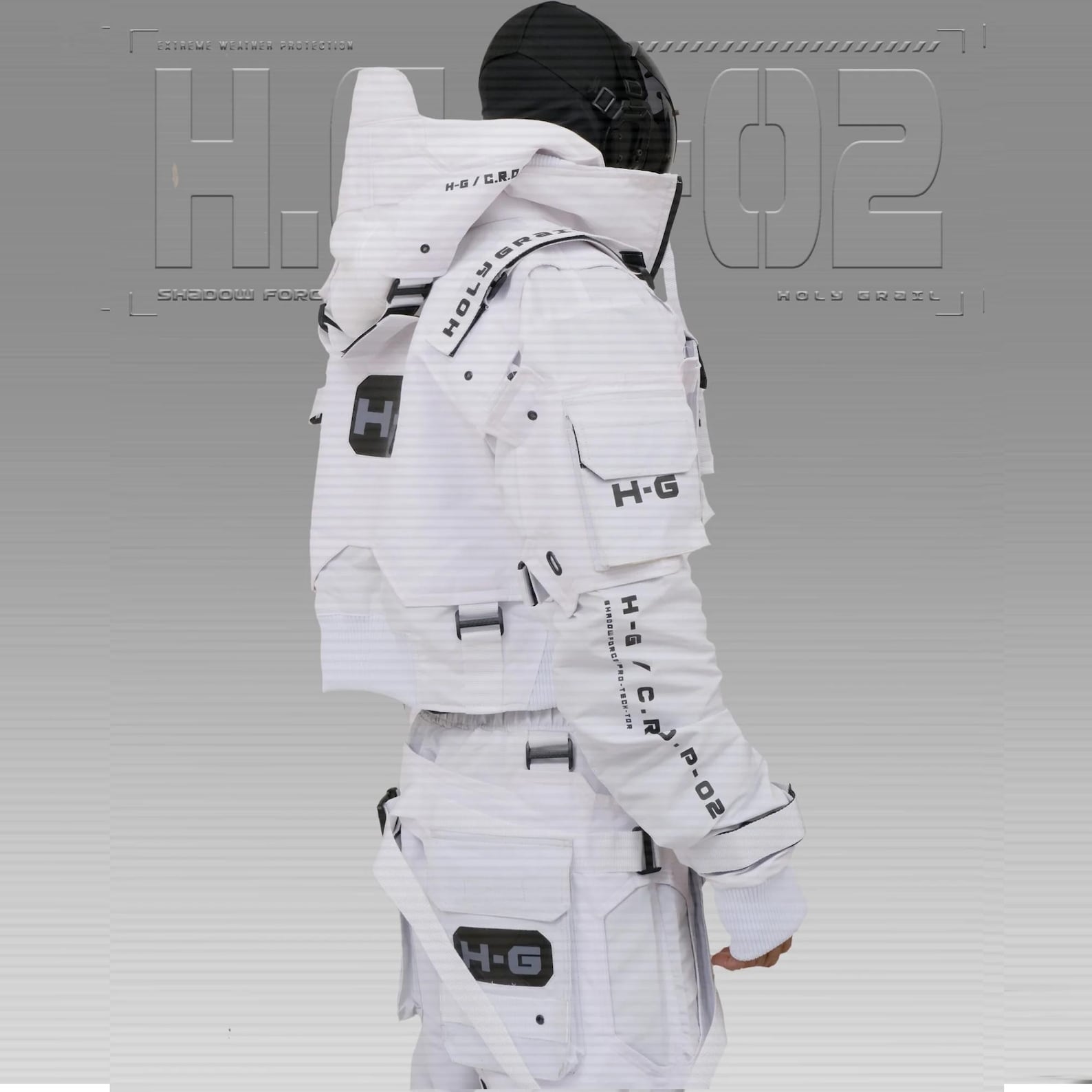 White Cyberpunk Techwear Jacket: Waterproof Tactical Hoodie, Futuristic ...