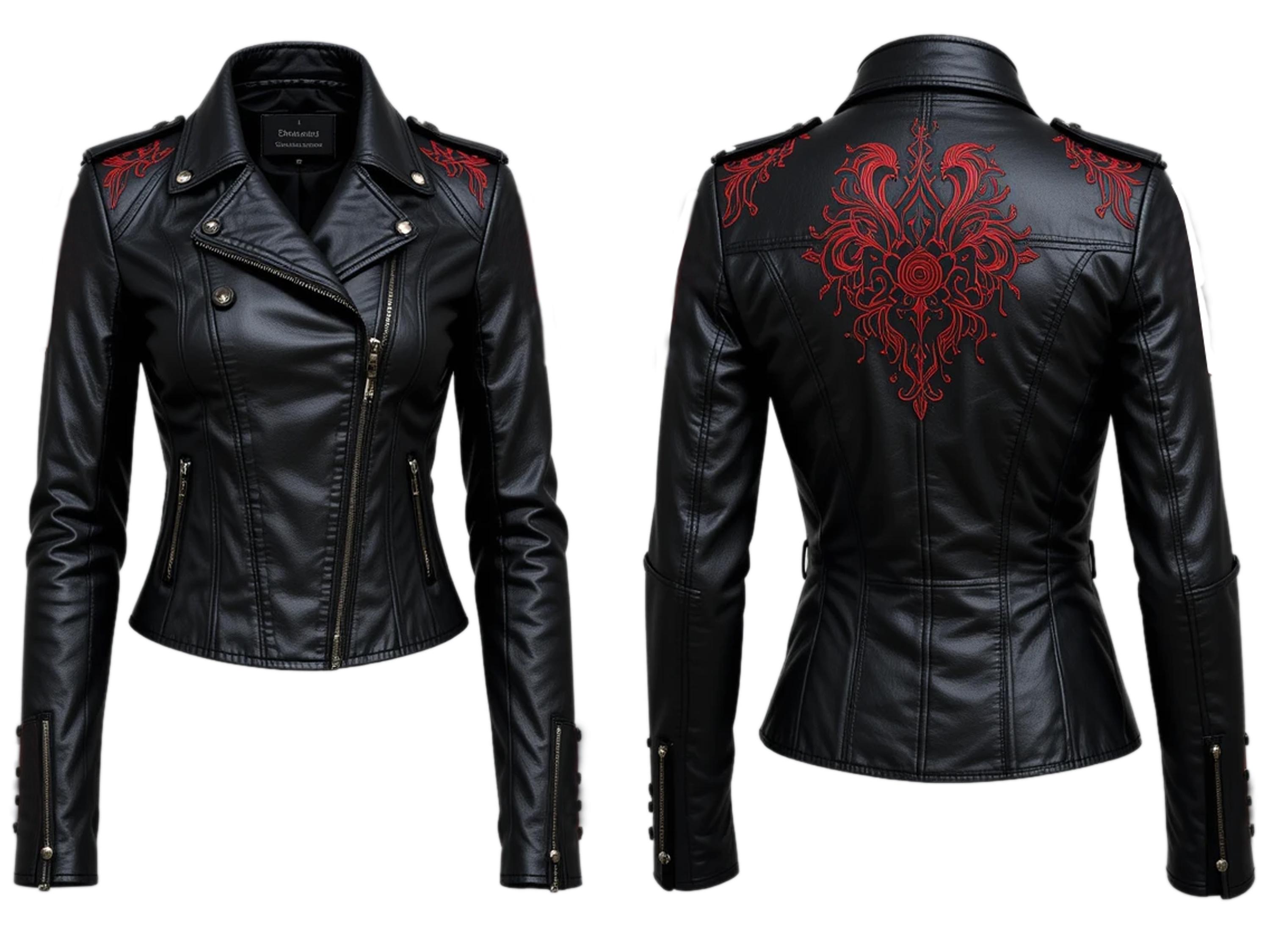 Gothic Steampunk Victorian Leather Biker Jacket for Women – Red ...