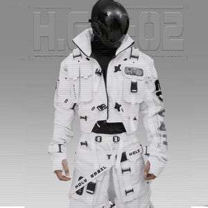 White Cyberpunk Techwear Jacket: Waterproof Tactical Hoodie, Futuristic ...