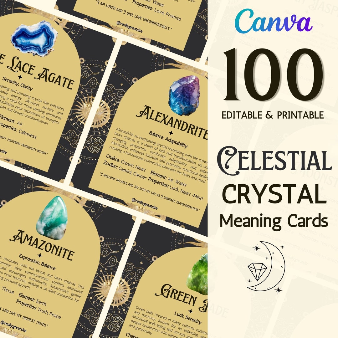 100 Printable Crystal Oracle Cards, Digital Crystal Affirmations ...