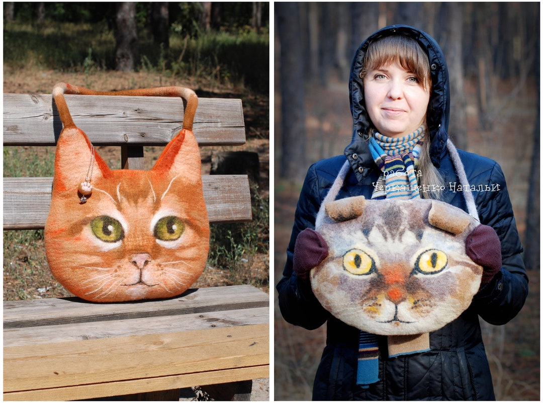 Cat Face Bag Felted Handbag With Handle - Etsy