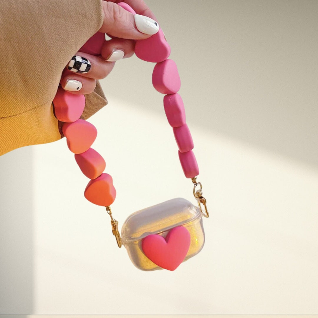 Cute Pink Heart AirPod Case Kawaii Bracelet Chain Protective Cover for ...
