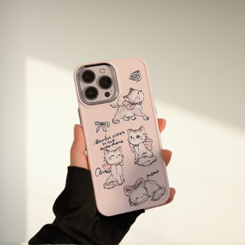 Pink Coquette Graffiti Cute Cartoon Princess Bow Kitten Cat Phone Case ...