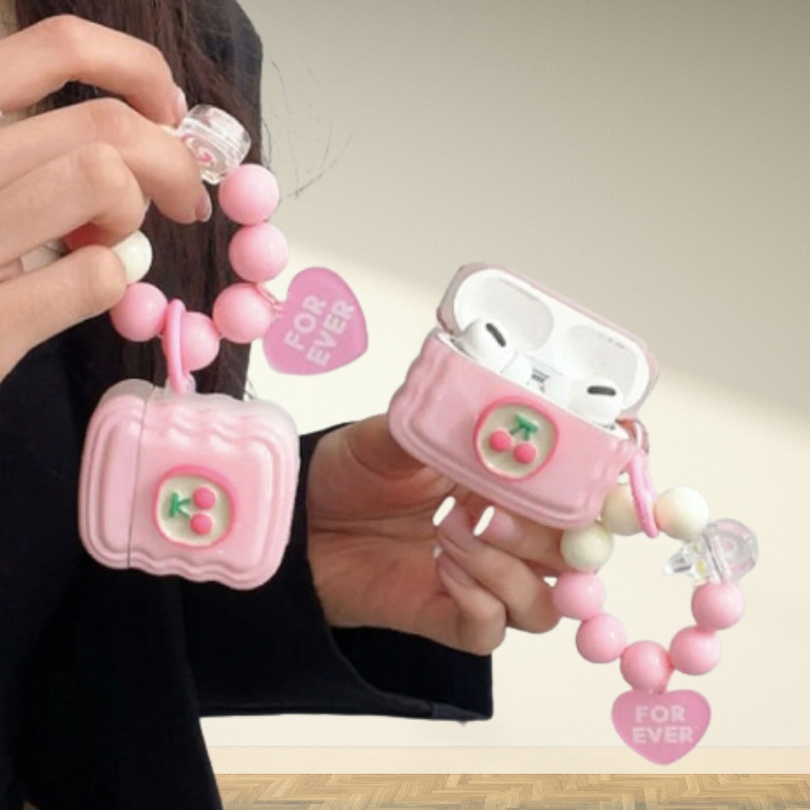 Wavy Girly Baby Pink Kawaii Fruit Cherry Airpods Case for - Etsy
