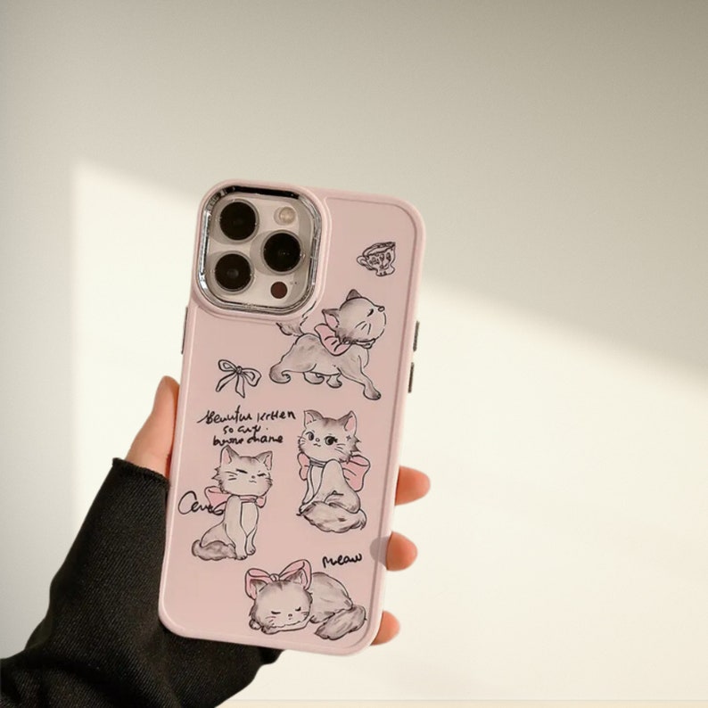Pink Coquette Graffiti Cute Cartoon Princess Bow Kitten Cat Phone Case ...