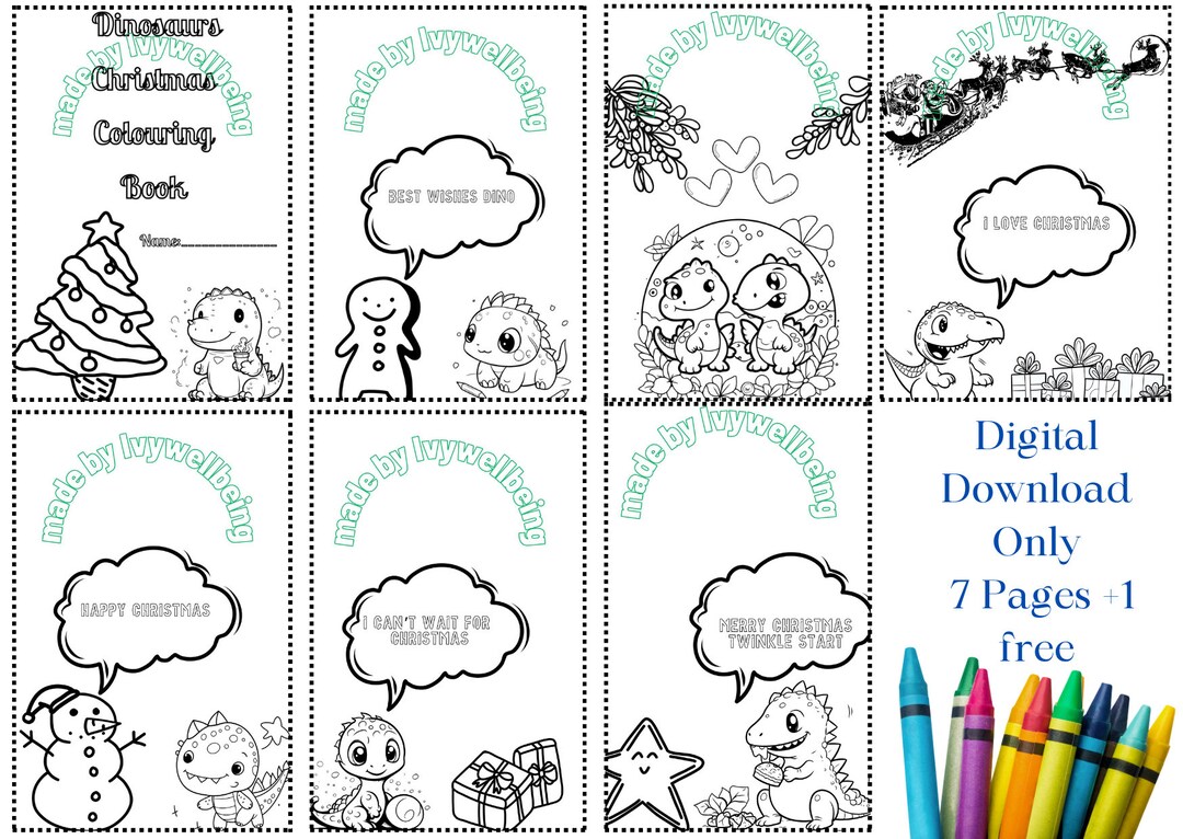 Dinosaurs Christmas Colouring Printable Pages, Christmas Dinosaurs ...