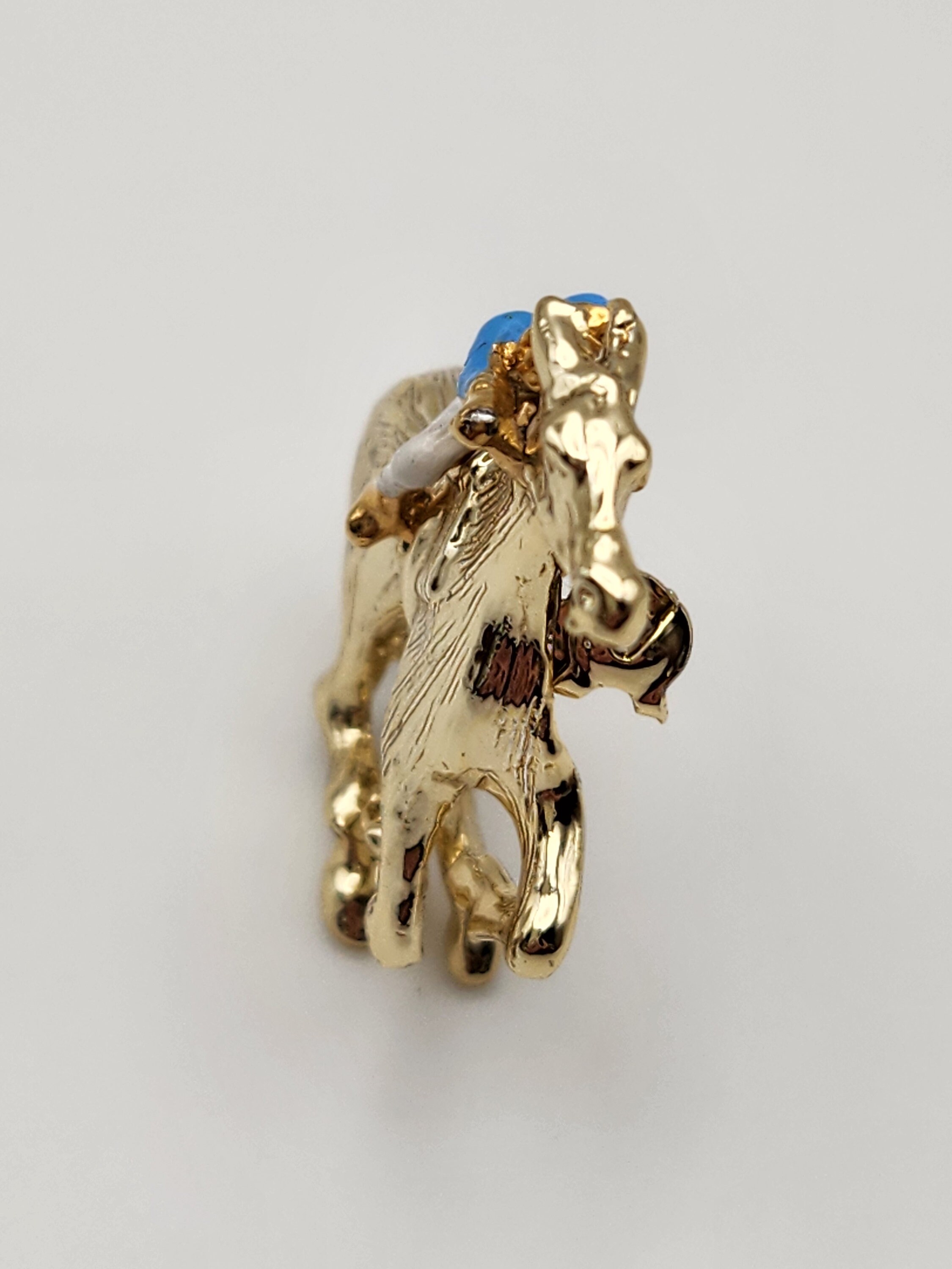 Race Horse and Moveable Jockey, Vintage Gold Tone Brooch Pin, Excellent ...