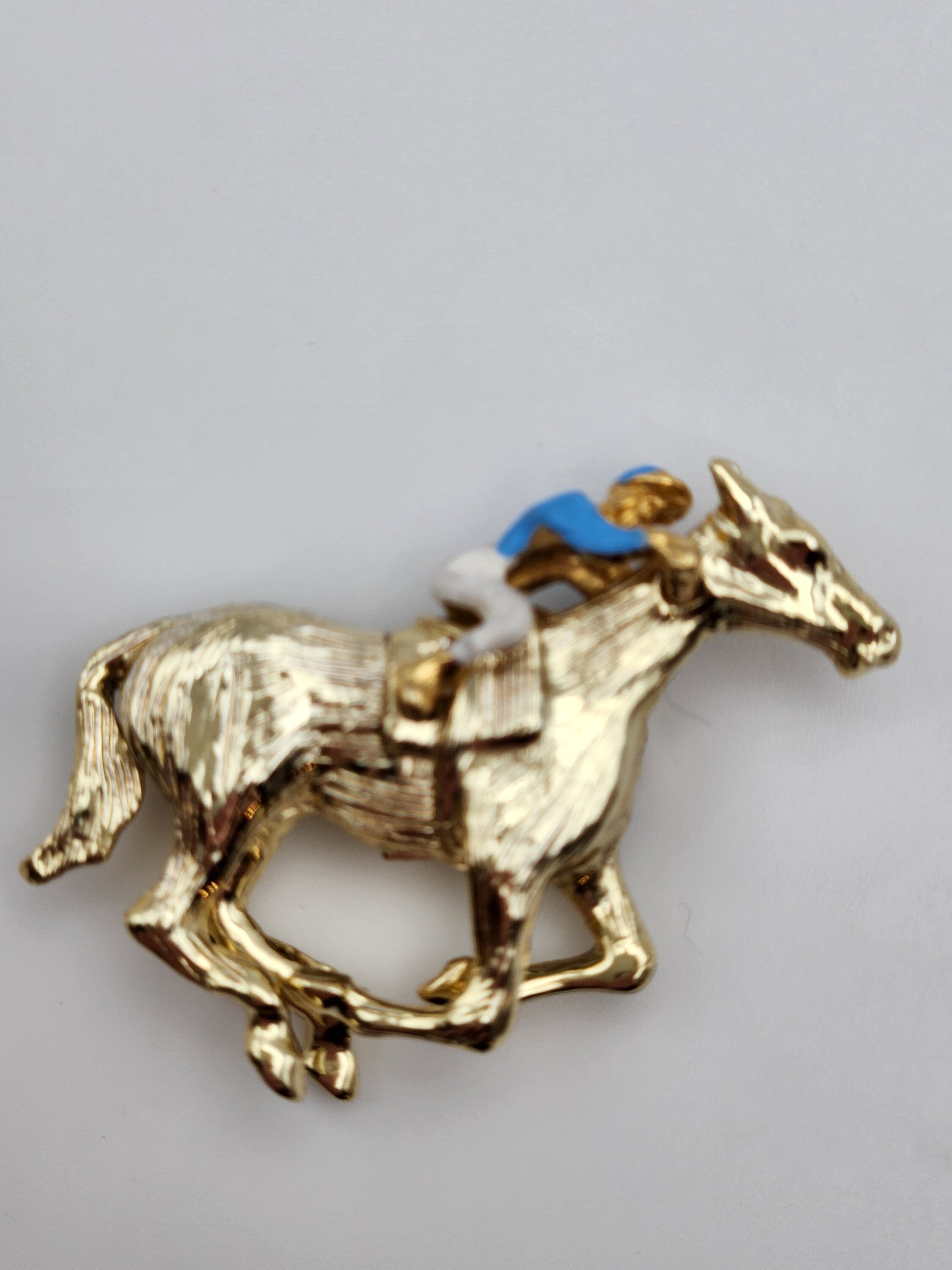 Race Horse and Moveable Jockey, Vintage Gold Tone Brooch Pin, Excellent ...