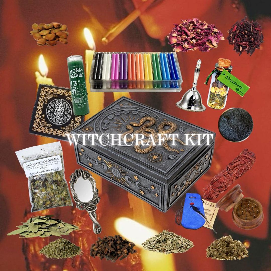 Complete Witchcraft Kit With Tarot Box Magical Tools, Candles, Herbs ...