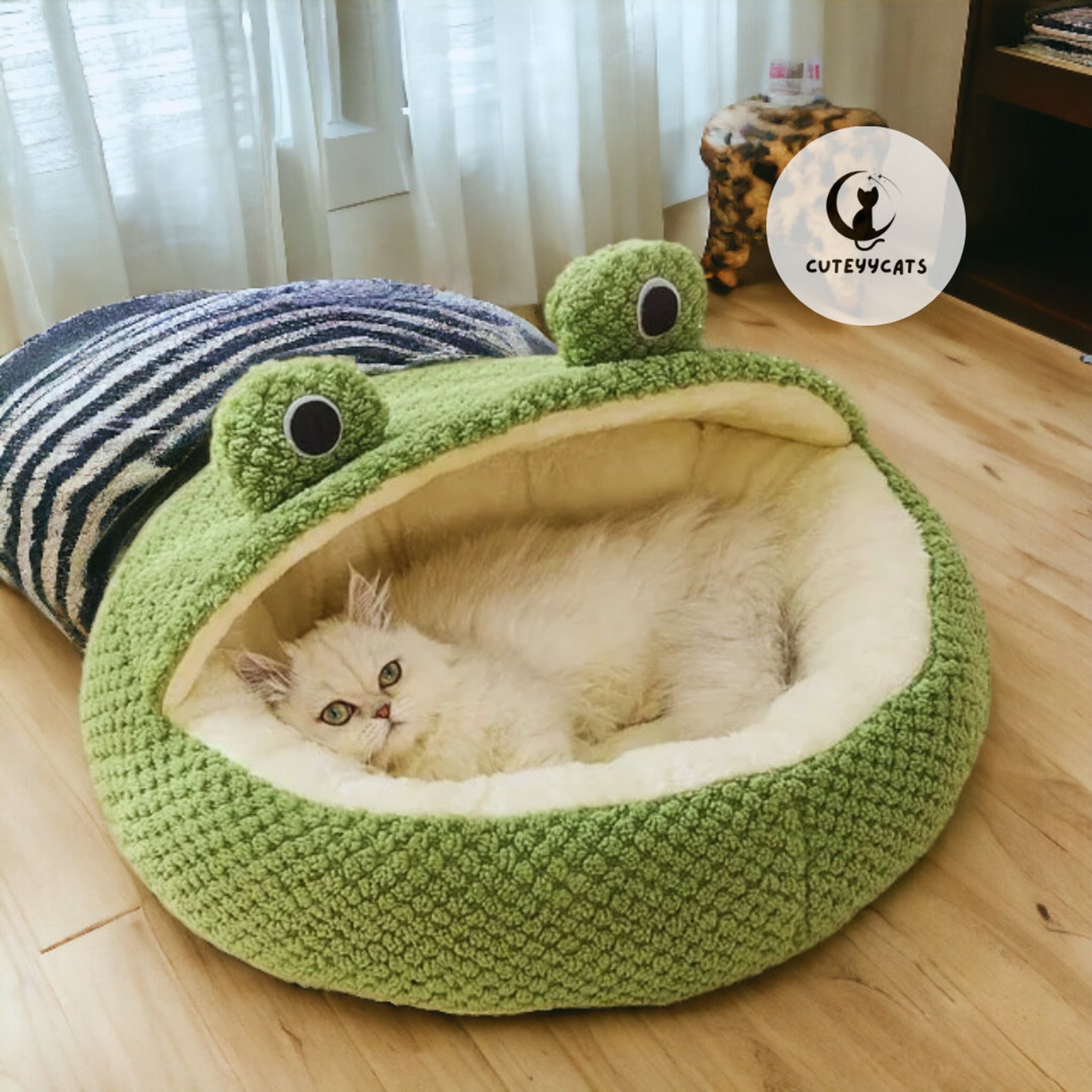 New: Cute Frog Cat Bed Warm Cat Bed Plush Cat Bed Cute Cat - Etsy