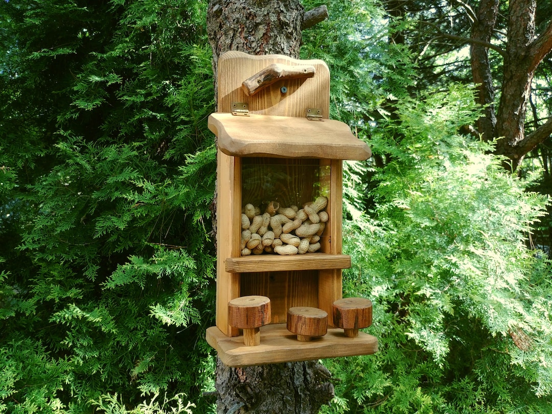 Rustic SQUIRREL Nut Feeder Bar | Handcrafted Wooden Feeding Station for ...