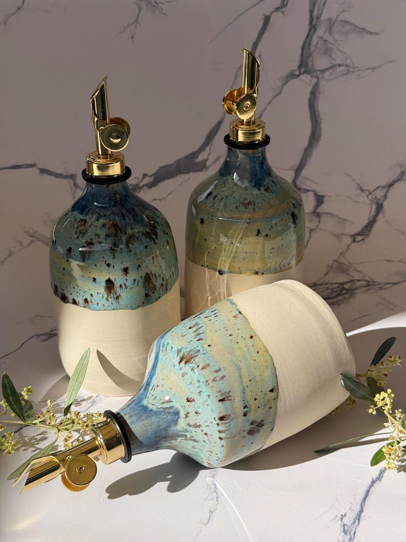 Handmade Ceramic Oil Dispenser | Stoneware Olive Oil Bottle ...
