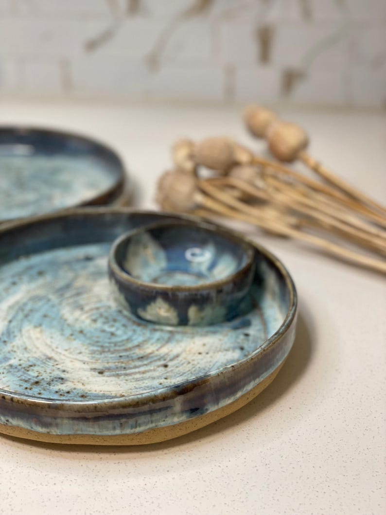 Handmade Ceramic Chip and Dip Pottery Large Deep Plate/ Queso Plate ...
