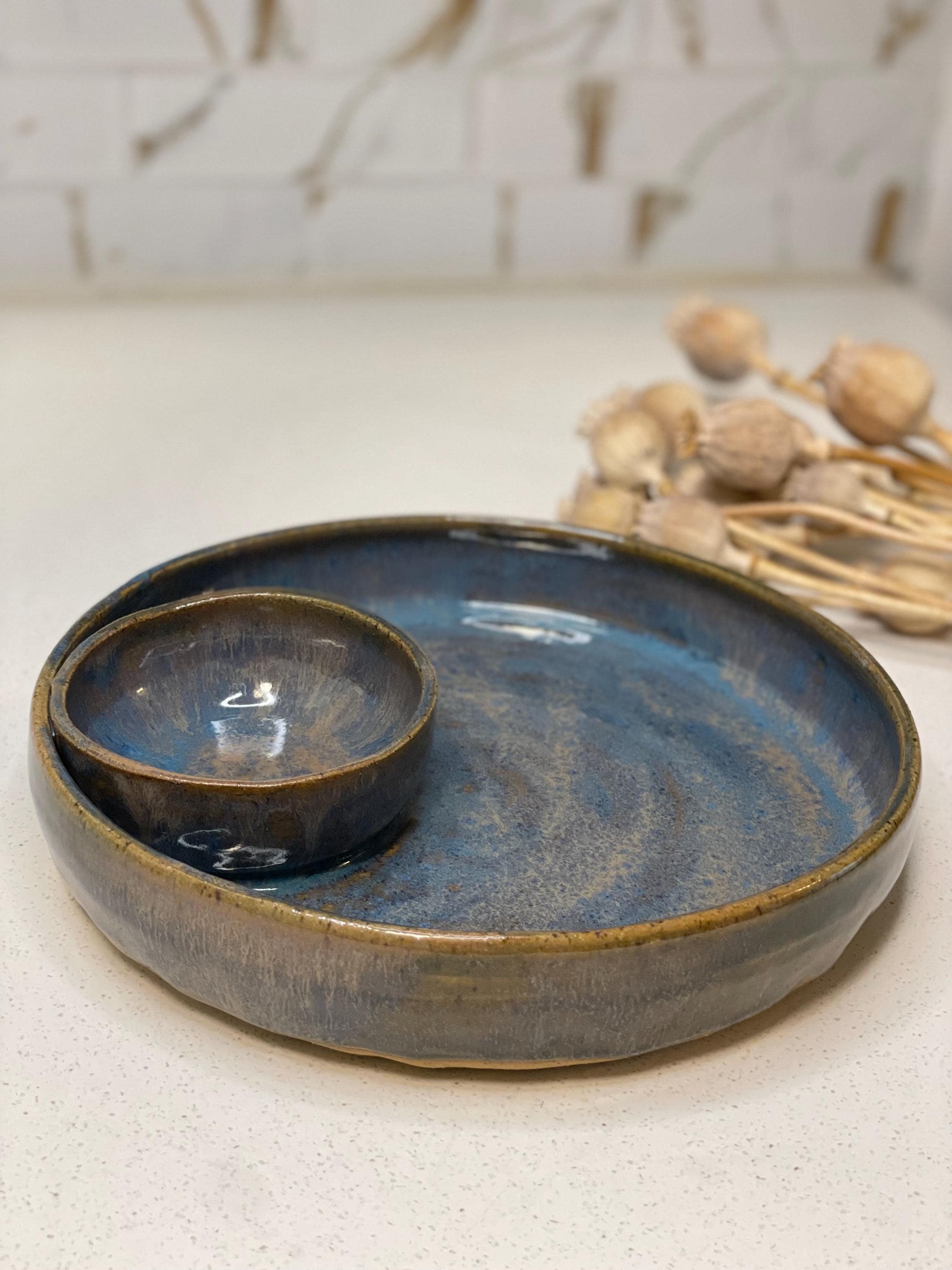 Handmade Ceramic Chip and Dip Pottery Large Deep Plate/ Queso Plate ...