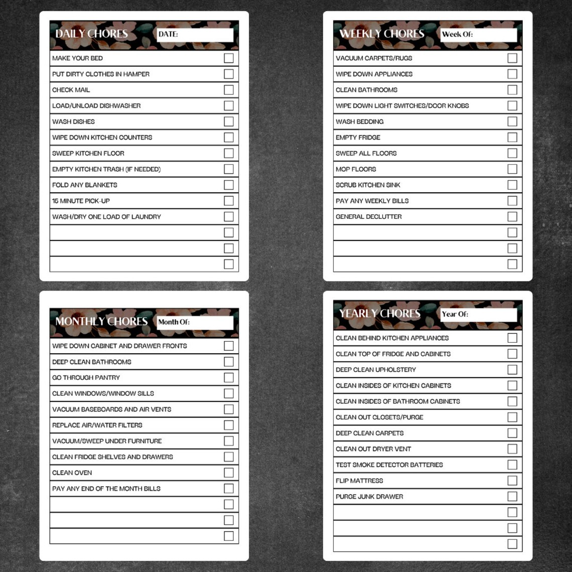 Printable Floral Chore Planner PDF - Etsy
