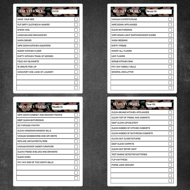 Printable Floral Chore Planner PDF - Etsy