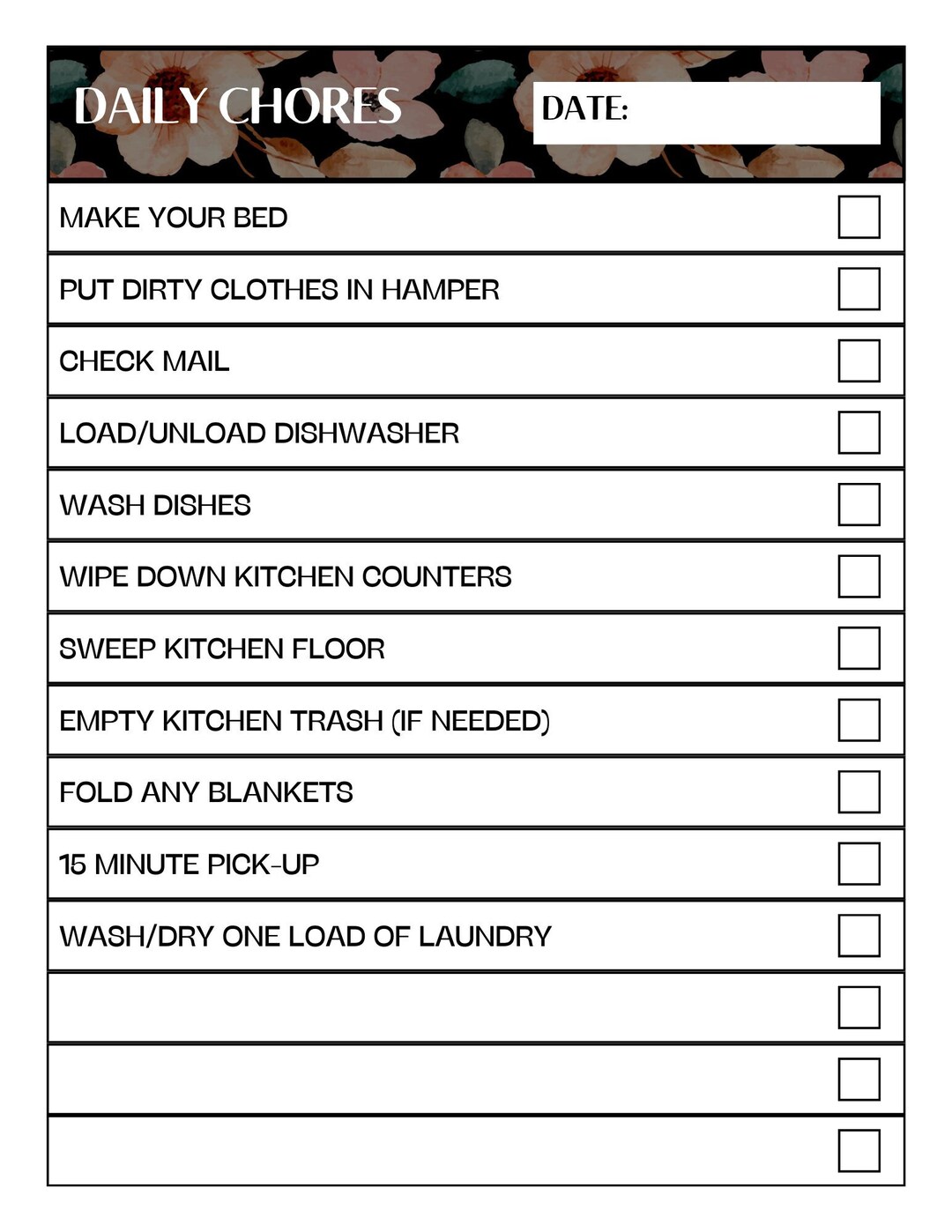 Printable Floral Chore Planner PDF - Etsy