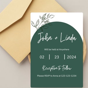Green Leaf Wedding Invitation Template - Etsy