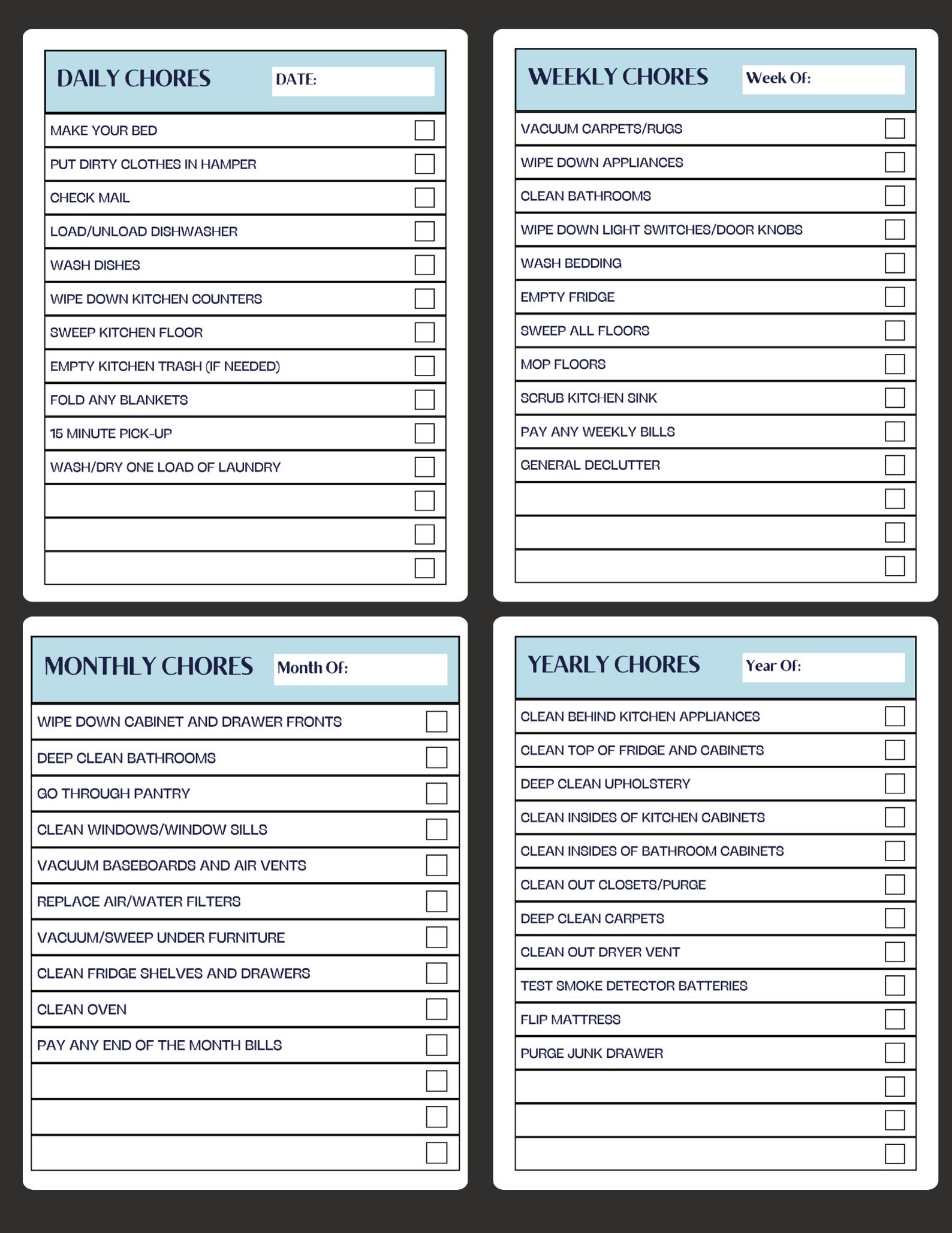 Light Blue Chore Planner - Etsy